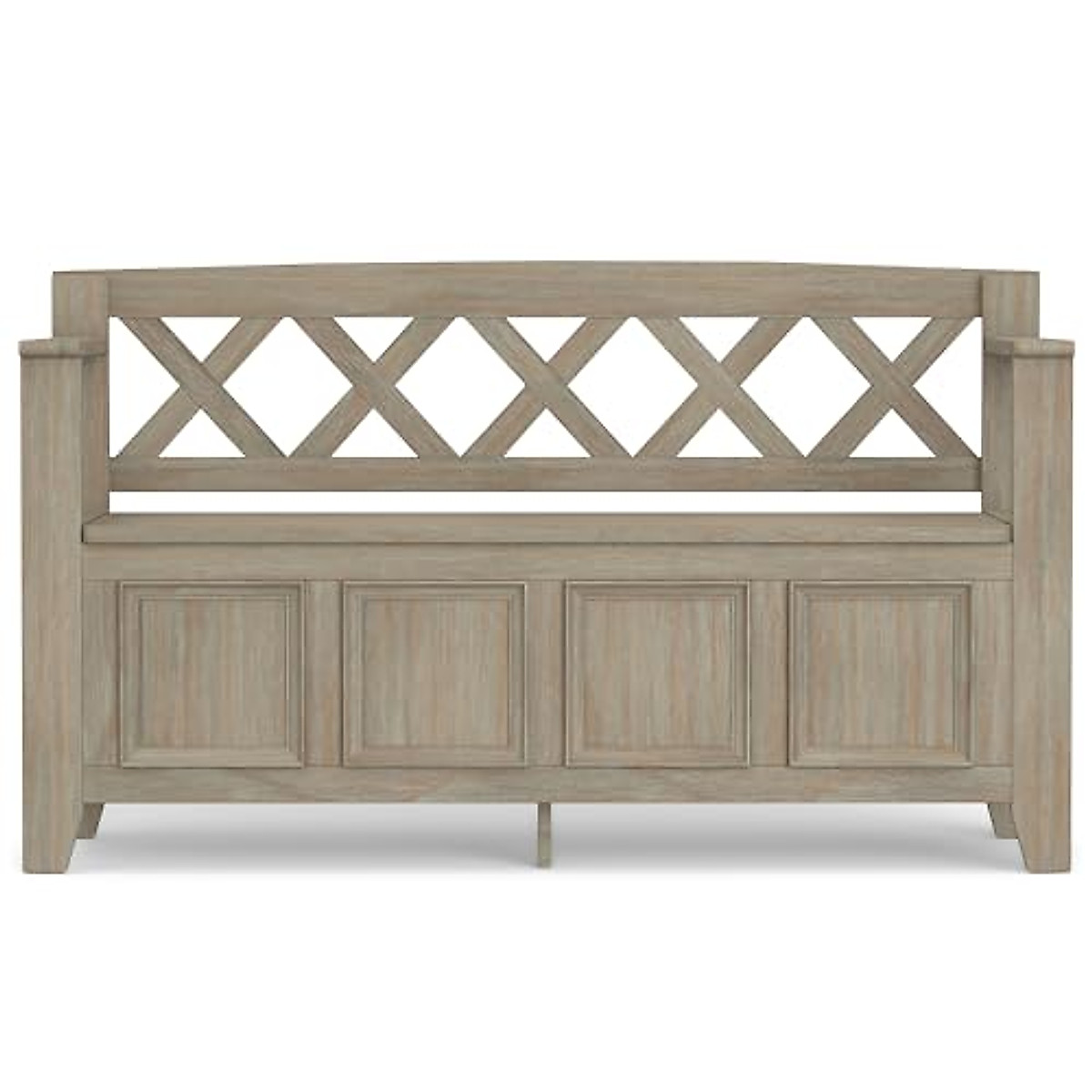 SIMPLIHOME Amherst SOLID WOOD 48 inch Wide Entryway Storage Bench with Safety Hinge, Multifunctional Transitional in Distressed Grey