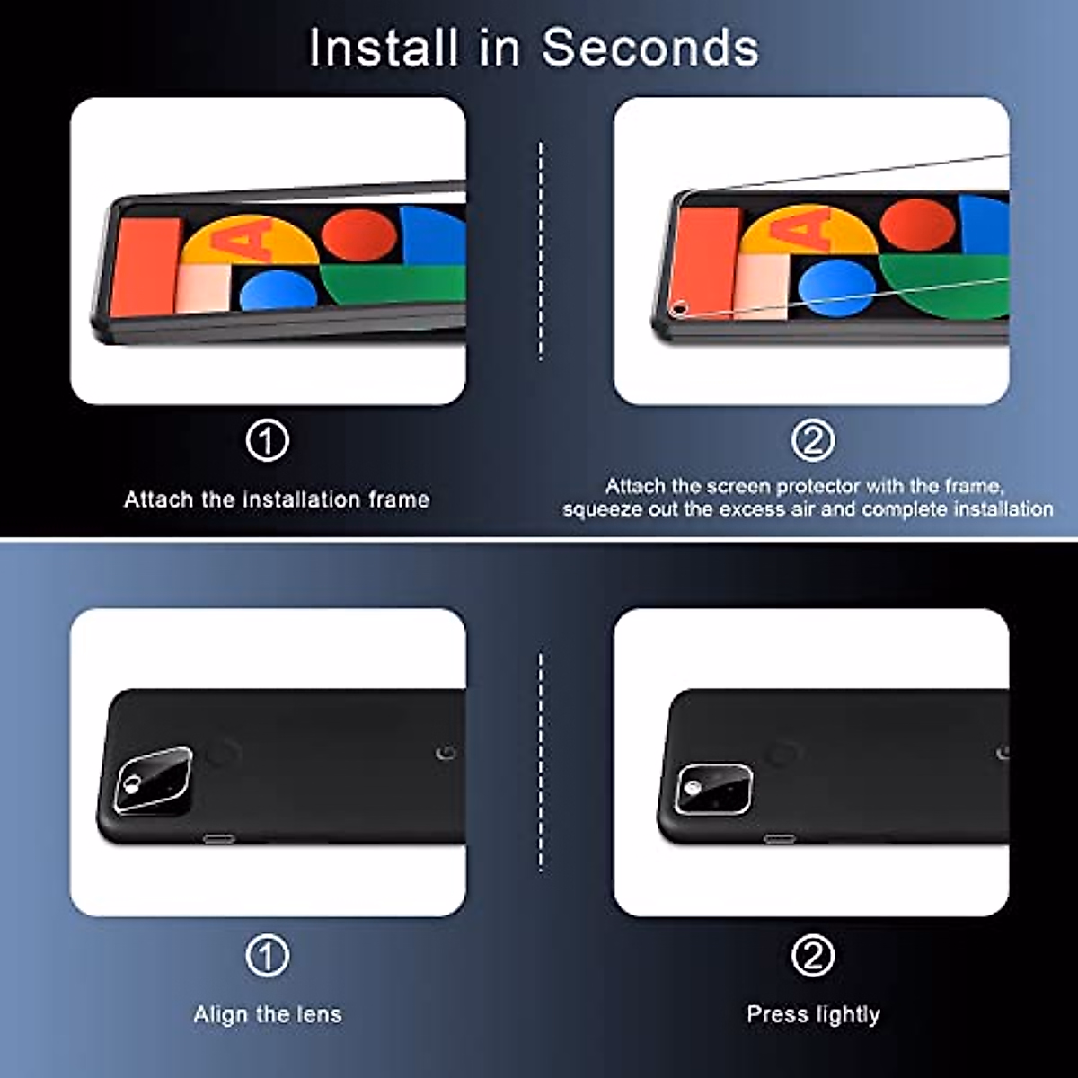 4 Pack URSOQ 2 PCS Screen Protector + 2 PCS Camera Lens Protector Compatible with Google Pixel 5A (6.3inch), Case Friendly, Anti-Scratch, Bubble Free, HD clear, 9H Hardness Tempered Glass