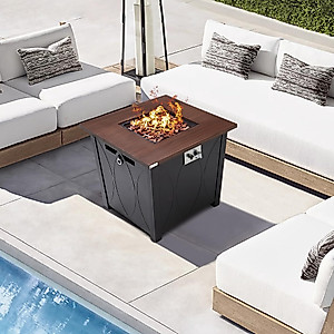 Fylbinye 28 Inch Propane Fire Pit Table, Outdoor Gas Fire Pit, 50,000 BTU Auto-Ignition Square Gas Firepit Table with Lid, Ceramic Tabletop Steel Base Fire Stones Water-Resistant Cover for Patio