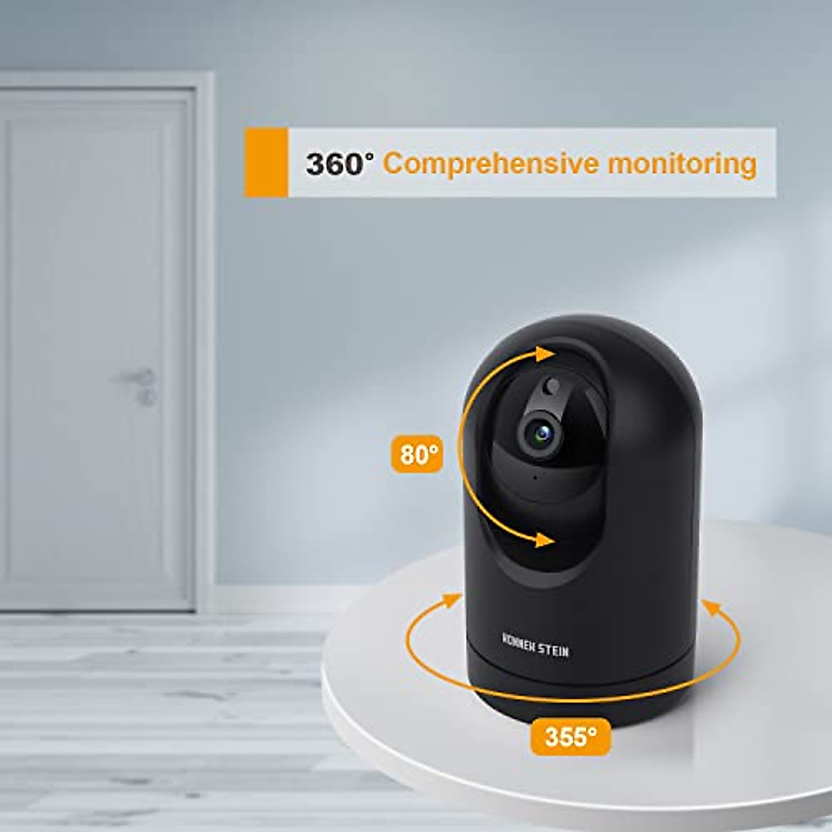 Konnek Stein Indoor Security Camera Wireless, 2K Smart Home IP Camera 2.4G/5G Dual-Band WiFi Connection, Two-Way Audio, AI Human Motion Detection, Night Vision, App Remote Control - Black