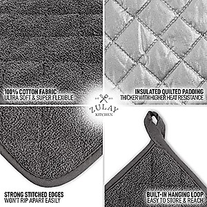 Zulay 6-Pack Pot Holders for Kitchen Heat Resistant Cotton - 7x7 Inch Hot Pot Holder Set - Quilted Terry Cloth Potholders for Kitchens - Washable Potholder for Cooking & Baking (Gray)