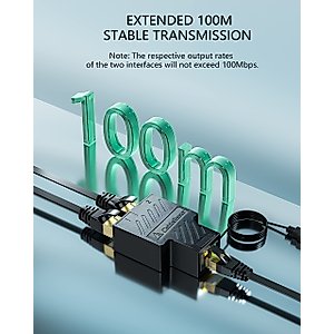 CableGeeker Ethernet Splitter High Speed, 100Mbps Ethernet Splitter 1 to 2 [2 Devices Simultaneous Networking], RJ45 Internet Splitter with USB Power Cable, Network LAN Splitter for Cat 5/6/7/8 Cable