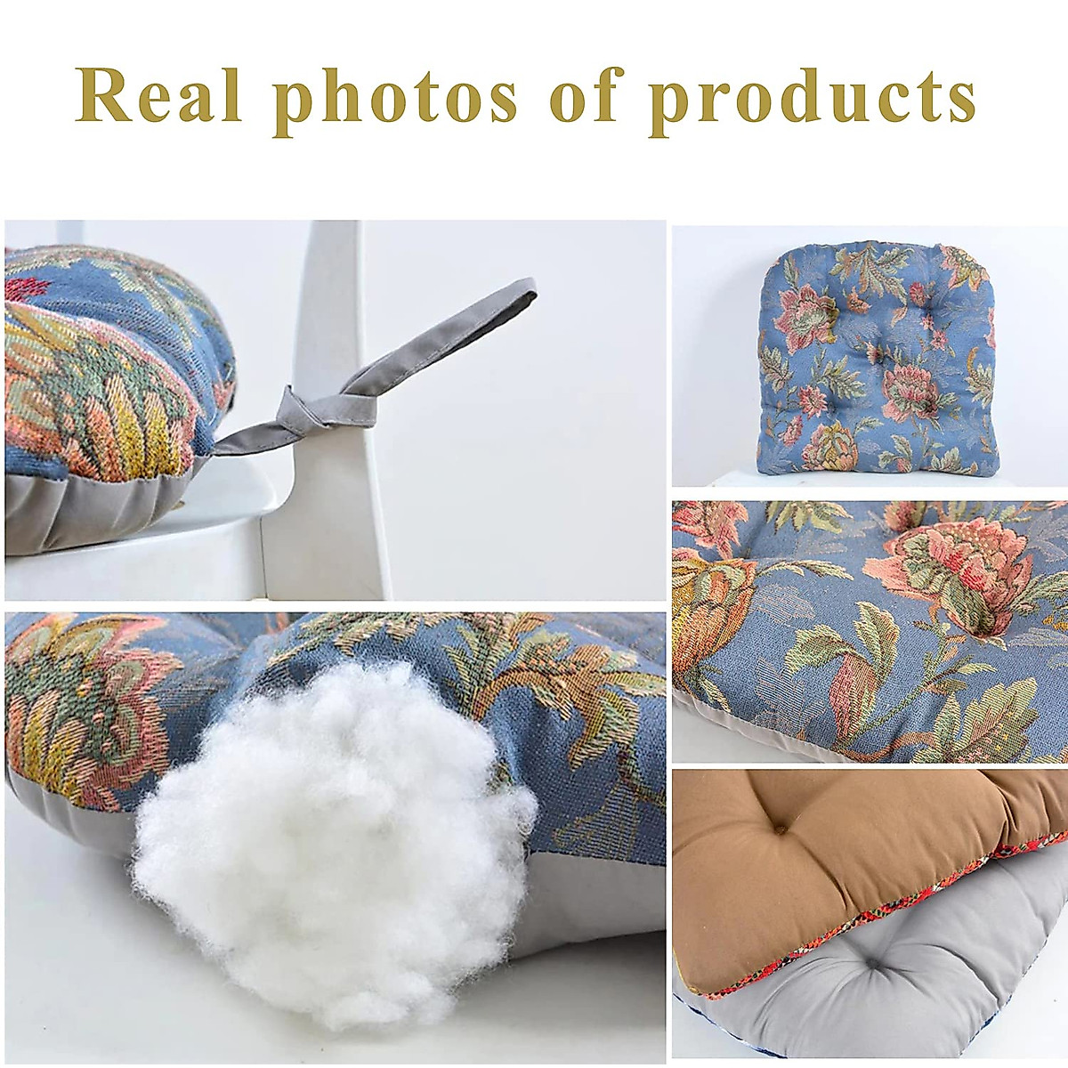 Chair Cushions for Dining Chairs 2 Pack - Thickening European Style Kitchen Chair Cushions Set of 2 with Ties, U-Shaped Tufted Dark Flower Chair Cushions for Kitchen Sofa Office Room Decor