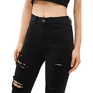 SweatyRocks Women's Hight Waisted Stretch Ripped Skinny Jeans Distressed Denim Pants Black-4 XL