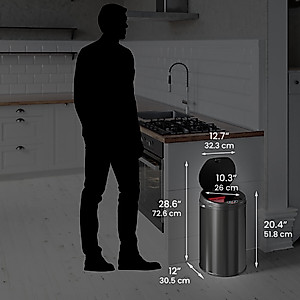 iTouchless 8 Gallon Touchless Sensor Trash Can with Odor Filter System, 30 Liter Round Black Steel Garbage Bin, Perfect for Home, Kitchen, Office