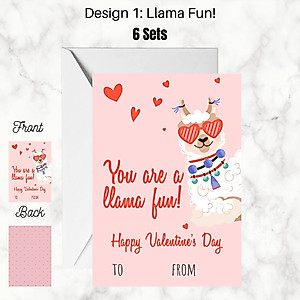 Mobiusea Creation Valentines Cards for Kids | 24 Cards with Envelopes | 3.5 x 5 | Funny and Cute | Llama, Ice Cream, Unicorn, XO for Valentines Day Cards, Kids School Valentines and Valentines Day
