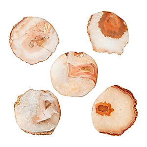 Main + Mesa Decorative Agate Slice Accent on Metal and Marble Stand, Marbled Orange