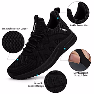 Feethit Running Shoes for Women Workout Sneakers with Breathable Mesh Lightweight Wide Walking Shoes for Tennis Gym Travel Work Black Size 9.5