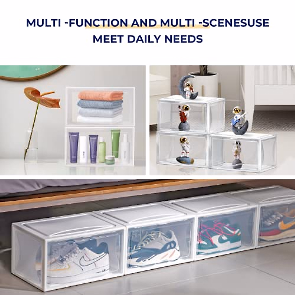 Nimluxe Shoes Storage Boxes,6Pack Sneaker Shoe Boxes Clear Plastic Stackable,Shoe Organizer Boxes with Magnetic Side Opening Lids, Display Case Shoe Container Boxes Fit Shoe Size Up to US 15