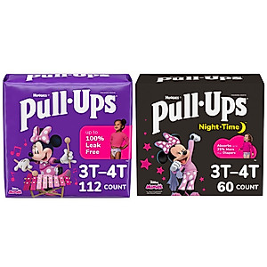 Pull-Ups Girls Training Pants Day and Night Bundle: Pull-Ups Girls' Training Pants, Size 3T-4T, 112ct (4 packs of 28) & Pull-Ups Girls' Nighttime Training Pants, Size 3T-4T, 60 Ct (Packaging May Vary)