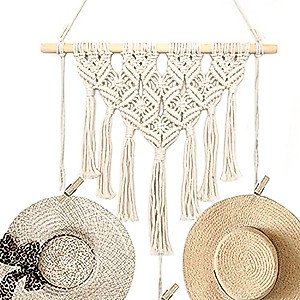 Anrkets Hat Organizer | Hat Wall Hanging | Hat Hanger for Wall Storage | Bohemian Womens Hat Rack | Hand Weaving Hat Storage Hanger | Wooden Display Rack for Wide Brim and Fedoras Baseball Caps