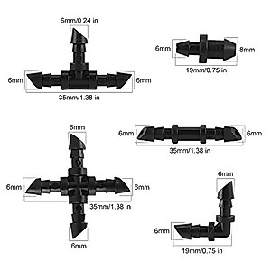 Irrigation Fittings Kit for 1/4" Tubing Drip Irrigation Barbed Connectors Lawn Gardens Flower Beds Herbs Gardens Drip Systems