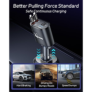 DreamBee Retractable Car Charger,Super Fast USB Car iPhone Charger,Dual iPhone Retractable Cables (31.5 inch) and 2 USB Ports Car Charger Adapter for iPhone14/13/12/11 Pro Max/XS MAX/,iPad,Samsung