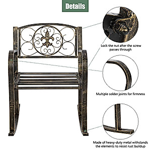 WARMHAND Garden Rocking Chair with Wide Seat Outdoor Garden Vintage Style Bronze
