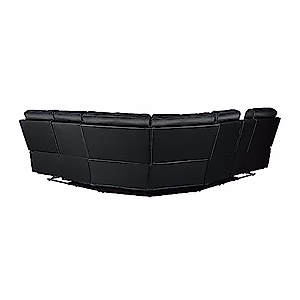 Merax, Black Home Theater Seating Manual Cup Holder, Hide-Away Storage PU Reclining Sofa Couch for Living Room