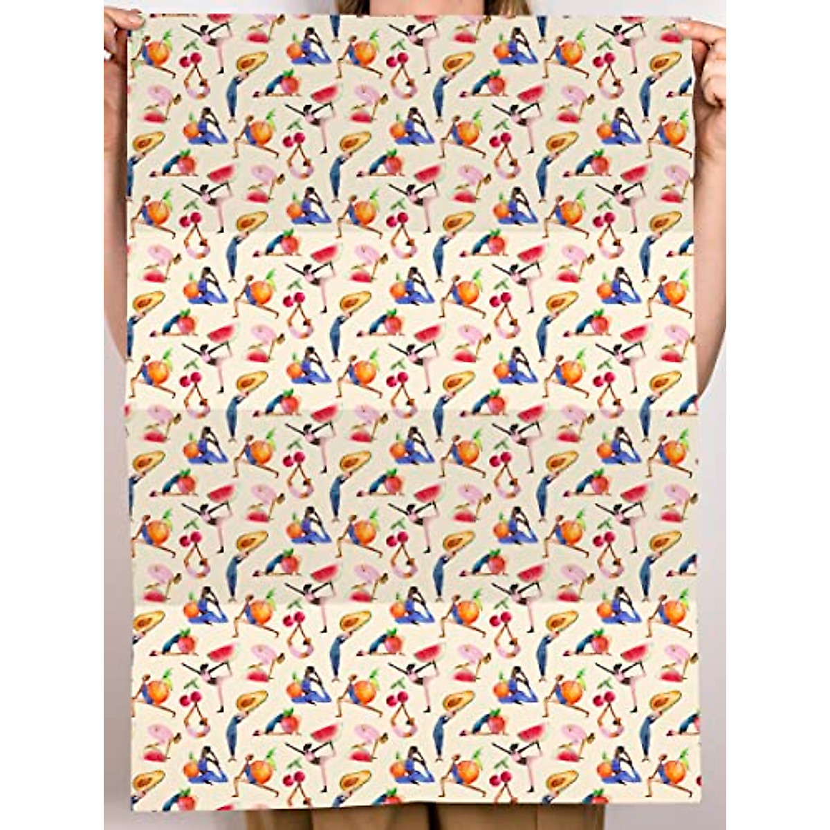 CENTRAL 23 Birthday Wrapping Paper For Women - 6 Sheets Thick Gift Wrap - Yoga Wrapping Paper - Fruits - Workout - Ladies - For Birthday Bridal Shower Anniversary - Comes With Fun Stickers