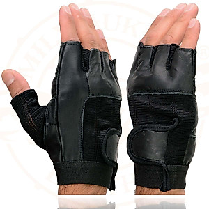 Milwaukee Leather SH217 Men's Black Leather Gel Padded Palm Fingerless Motorcycle Hand Gloves W/Breathable ‘Mesh Material’ - Large