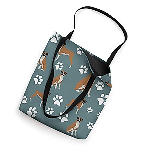 Boxer Dogs Pattern Design with Paw Prints Tote Bag