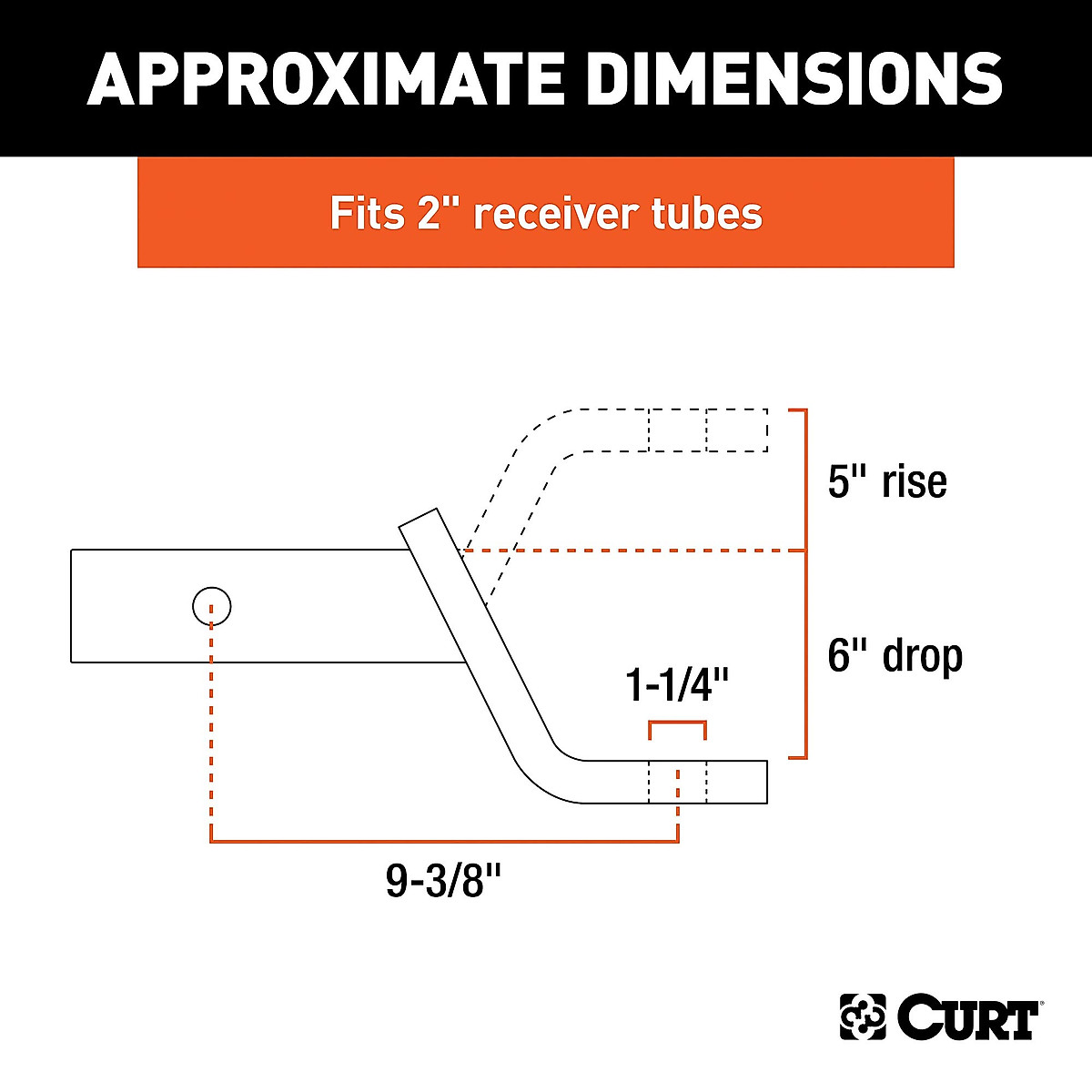 CURT 45446 Class 4 Trailer Hitch Ball Mount, Fits 2-Inch Receiver, 12,000 lbs, 1-1/4-Inch Hole, 6-Inch Drop, 5-Inch Rise