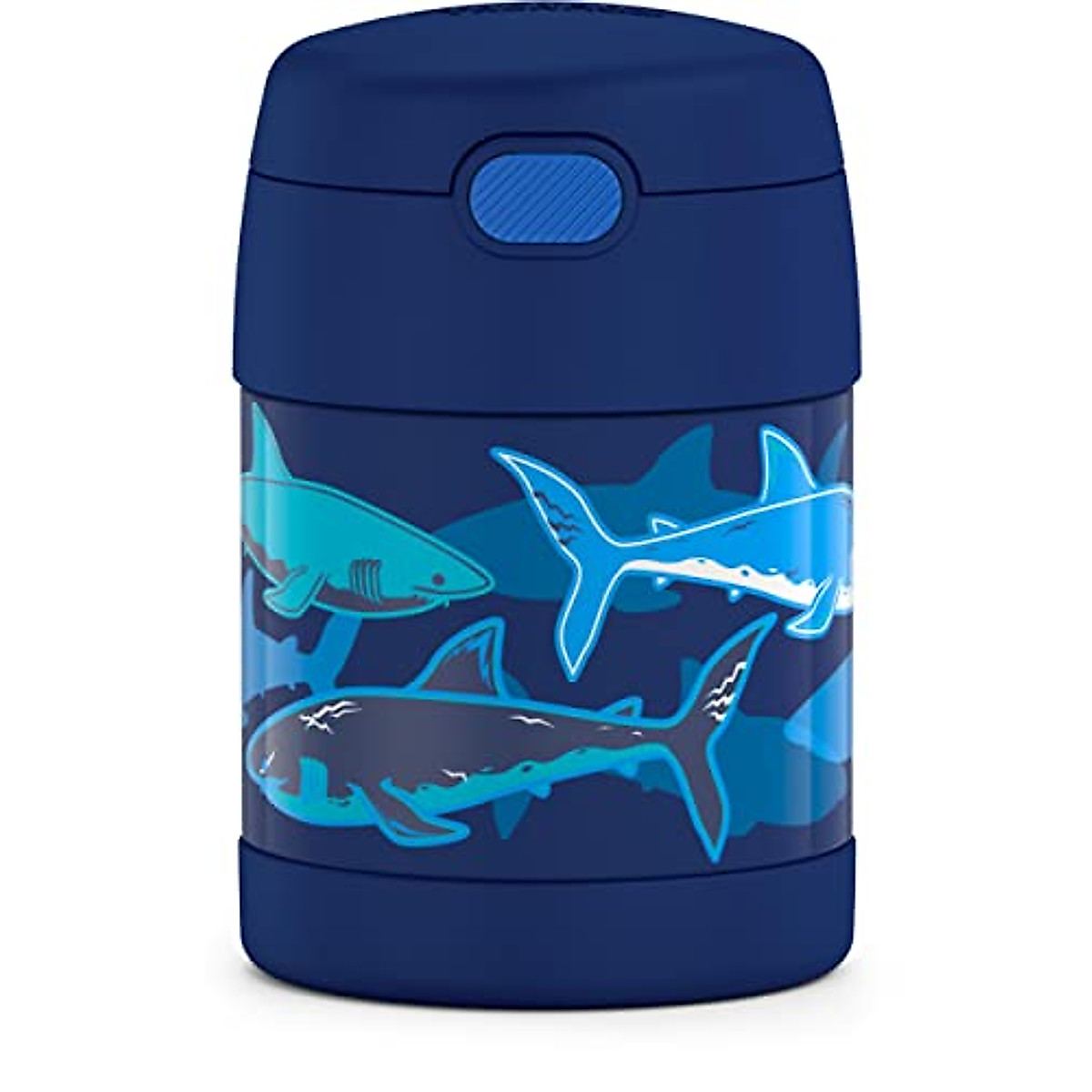 THERMOS FUNTAINER 10 Ounce Stainless Steel Vacuum Insulated Kids Food Jar with Folding Spoon, Shark