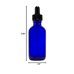 Premium Vials B37-6 Cobalt Glass Bottles for Essential Oils with Glass Eye Droppers, 2 oz Capacity, Blue (Pack of 6)