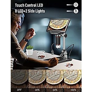 Dcorn 10" HDMI LCD Digital Microscope 1500X,Coin Microscope for Adults with 16MP Camera Sensor,Soldering Microscope with LED Lights Touch Control,TV/Windows/Mac Compatible,Gift with Coin Guidebook