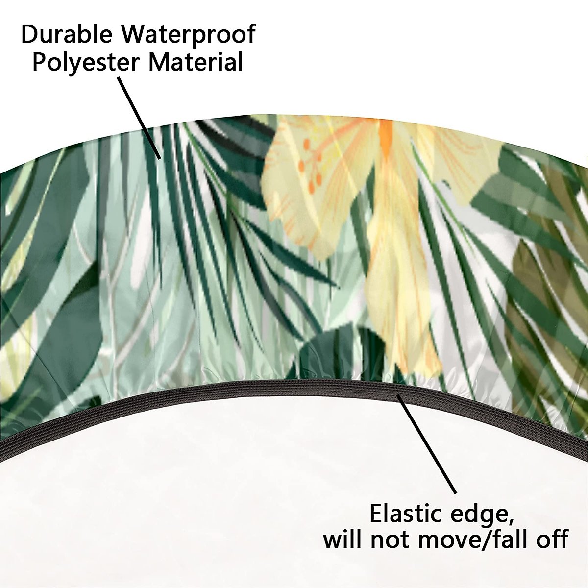 Round Tablecloth Fitted Table Cloth with Elastic Edge for Round Table, Flower Palm Leaf Circular Table Cover Waterproof Wipeable Table Linen, Fits Tables up to 36" - 42" Diameter