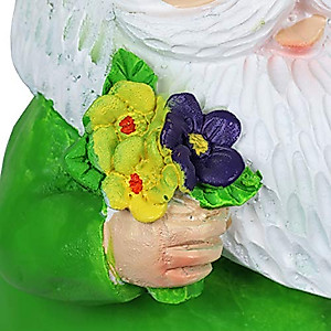 Exhart Solar Green Woodland Garden Gnome Statue, LED Hat, Durable Resin, Cute Yard Décor, 5”x5 x11