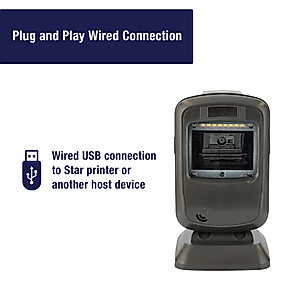 Star Micronics BSD-FR4080 Desktop USB 1D/2D Barcode Scanner Compatible with mC-Print and mPOP, Black
