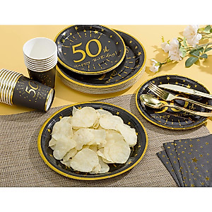 HOMIX 50th Birthday Plates and Napkins and Cups Sets Serves 30, 9" Dinner Paper Plates 7" Dessert Paper Plates 9 oz Cups 3 Ply Napkins 50th Birthday Party Supplies and Decorations for Men and Women