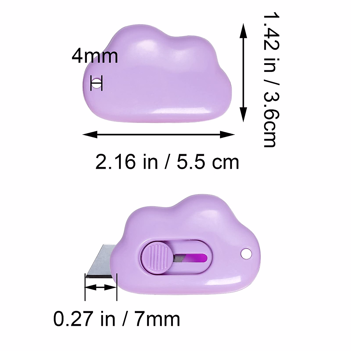 Fengek 3 Pcs Mini Retractable Utility Knife Cloud Pocket Box Cutters Plastic Letter Opener Slide Open with Keychain Hole for Box Letter Envelope, Cloud Shape (Multicolor A)
