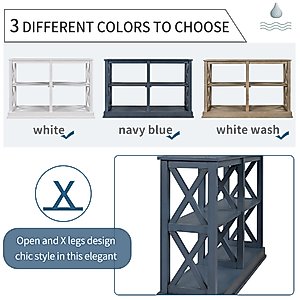 LUMISOL Narrow Industrial Console Table with 3 Tier Shelves, Entryway Table with X-Shape-Design Bookshelf, Sofa Table with Storage for Entryway, Navy Blue