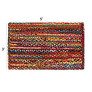 COTTON CRAFT Cotton Chindi Braid Rag Rug - Boho Farmhouse Rustic Area Accent Throw Rug - Handwoven Reversible Natural Recycled Cotton - Living Room Den Study Home Décor Gift - 3' x 5' - Multi Color
