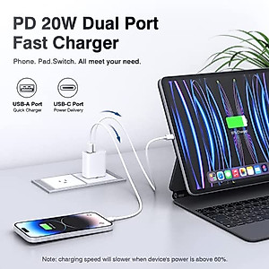 USB C Wall Charger Block 20W, 2-Pack Dual Port PD Power Delivery Fast Charger Block Plug Adapter. 20W Power Delivery + QC3.0 USB A Double Port Fast Charging Block for iPhone 11/12/13/14/Pro Max,Galaxy
