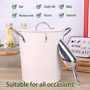 Home by Jackie Inc T586 Cream 4L Metal Double Walled Ice Bucket Set with Lid and Scoop