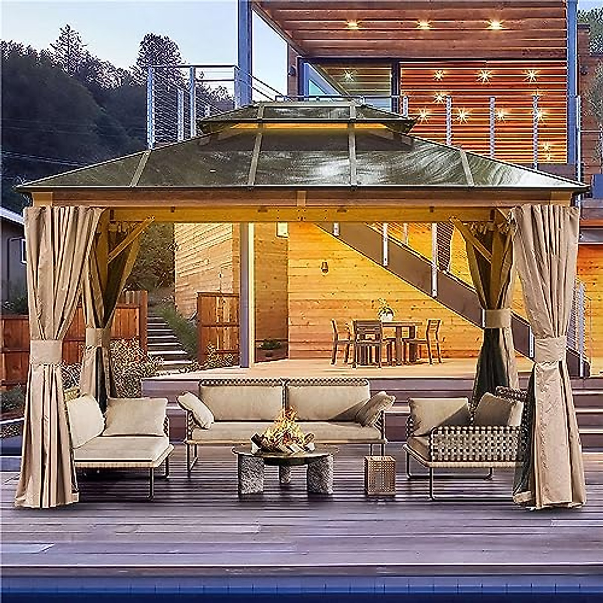 10'x12' Hardtop Gazebo, Outdoor Gazebo Outdoor Canopies and Gazebos with Double Roof, for Garden, Patio, Lawns, Deck, Backyard