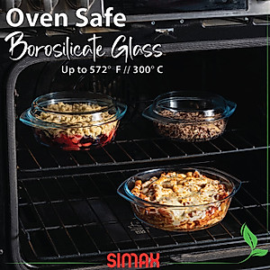 Simax Casserole Dish Set, Set of 3 Casserole Dish with Lid, Round Glass Cookware, Borosilicate Glass, Made In Europe 0.75 Quart, 1 Quart and 1.5 Quart Baking Dishes…