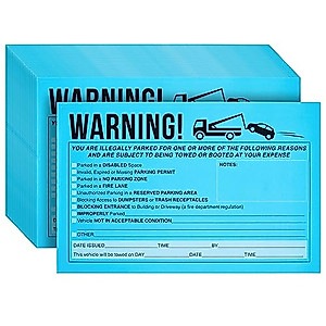 50-Pack Parking Violation Stickers, You are Illegally Parked Adhesive Tow Sign Tickets, Bulk Set of 5x8 Blue No Parking Car Warning Towed Notice Labels, Tags for Vehicle Window