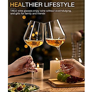 LUNA & MANTHA White Wine Glasses Set of 4, Crystal Wine Glasses 14oz Hand Blown- Modern Wine Glasses with Stem, Perfect for Red & White- Gift Packaging for Daily Use, Wedding Anniversary or Birthday