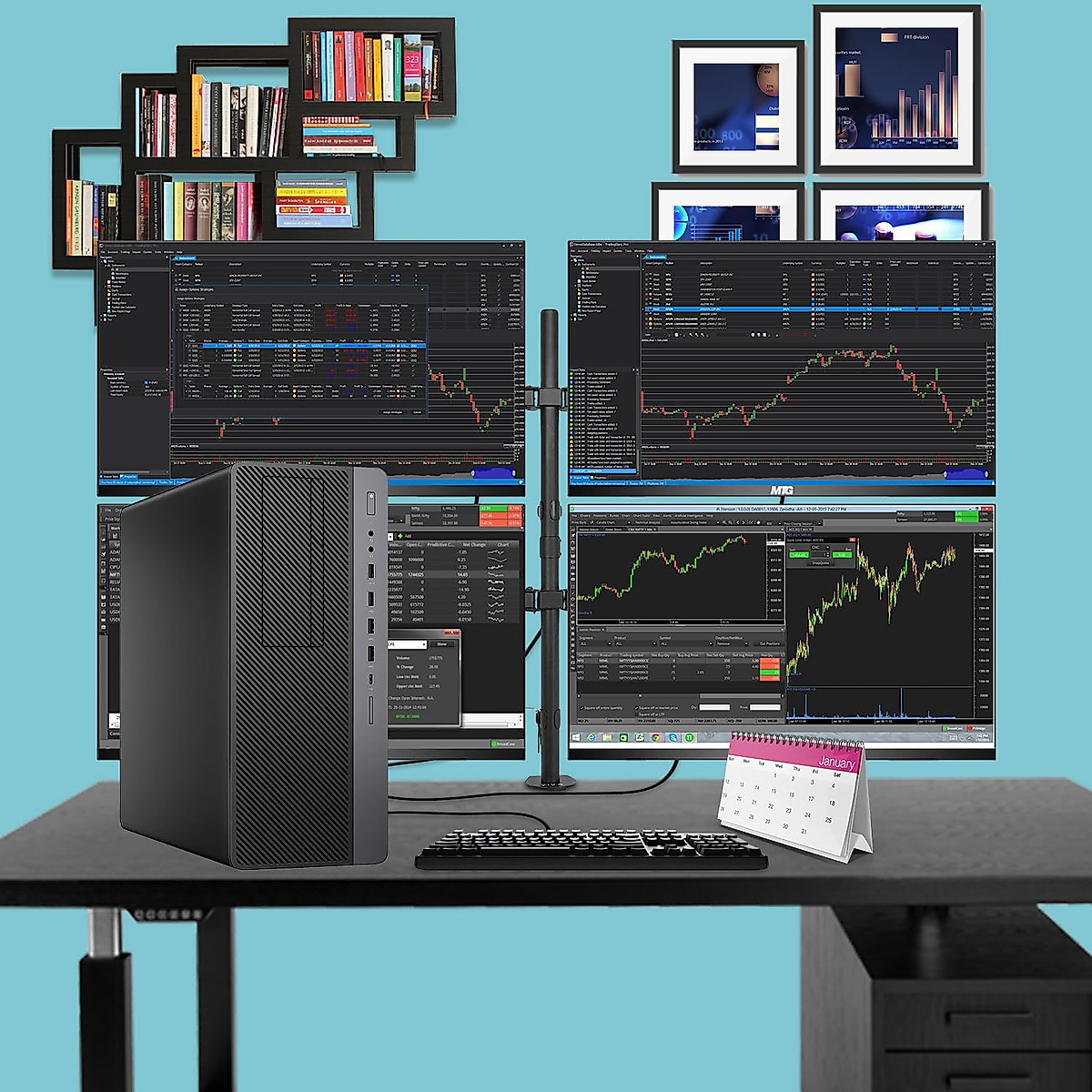 Trading Desktop PC TechMagnet, Intel Core i7 9th Gen, 16GB RAM, 512GB SSD + 2TB HDD, 4 New 22” LED Monitors, 2 Network Cards, Trading Platform Support, MTG Keyboard & Mouse Win 11 (Renewed)