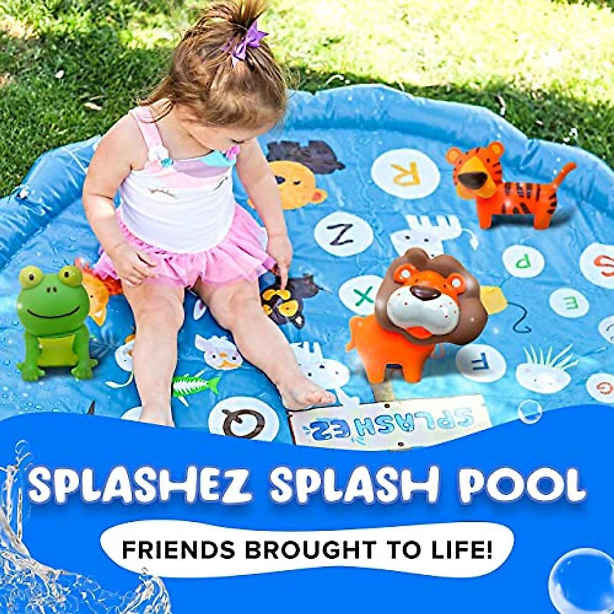 Sprinkler for Kids & 5 Bath Toys for Babies & Toddlers 6M+, Splash Pad, and Wading Pool for Learning with Matching ABC Animal Buddies, MoldFree Pool Toys