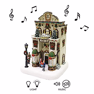 MOMENTS IN TIME 11" H Resin Christmas Village Building, Frosty's Fine Jewelry Shop with LED Lights and Christmas Music - Power Adapter (Included)