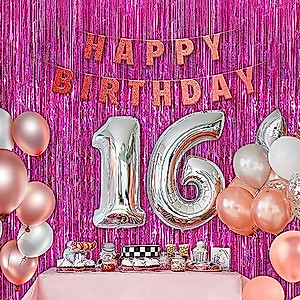 Hot Pink Metallic Tinsel Foil Fringe Curtains, 2 Pack 3.3x8.3 Feet Streamer Backdrop Curtains for Birthday Party Decorations, Halloween Decor, Foil Curtain Backdrop for Bachelorette Party