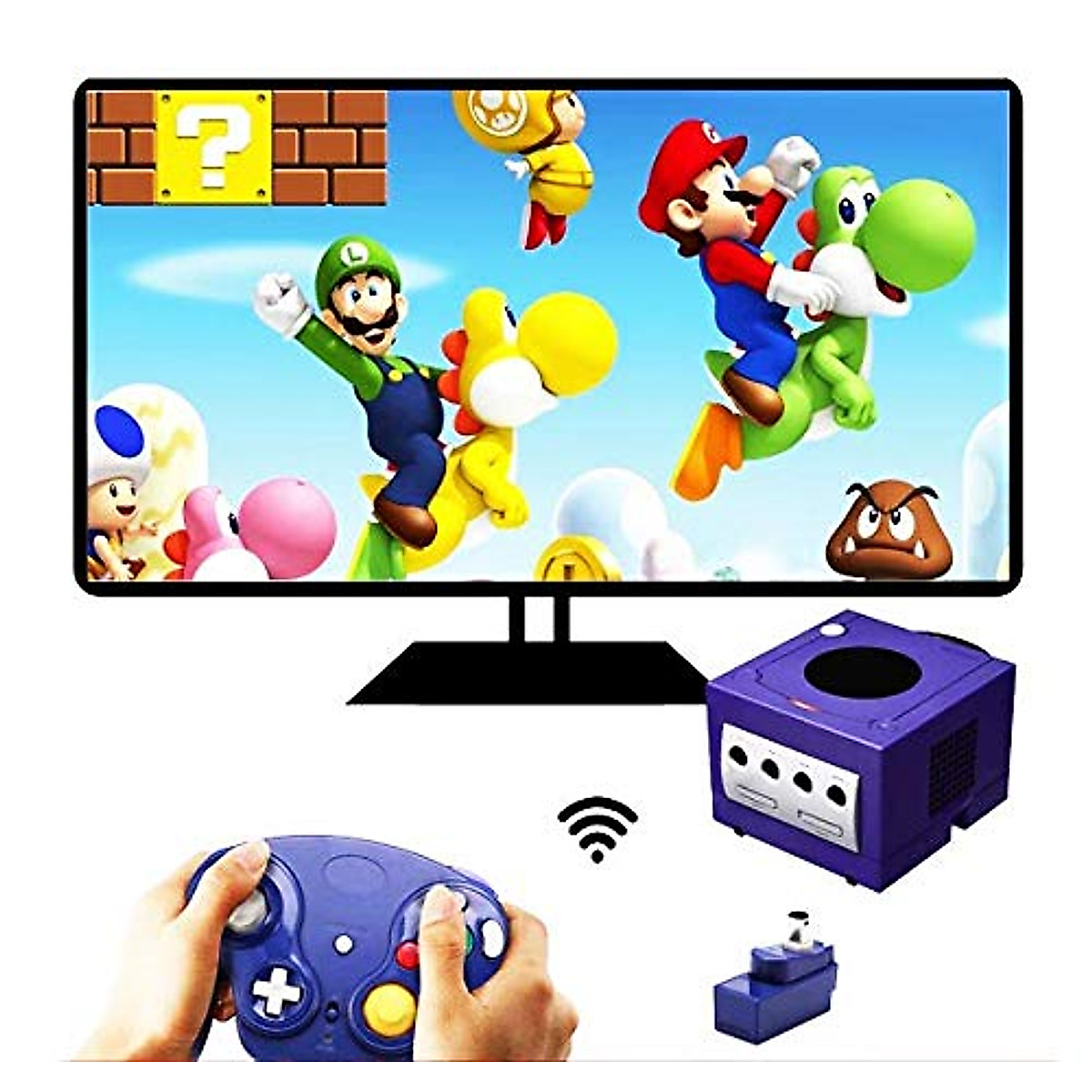 VTone Wireless Gamecube Controller, 2 Pieces 2.4G Wireless Classic Gamepad with Receiver Adapter for Wii Gamecube NGC GC (Black and Dark Blue)