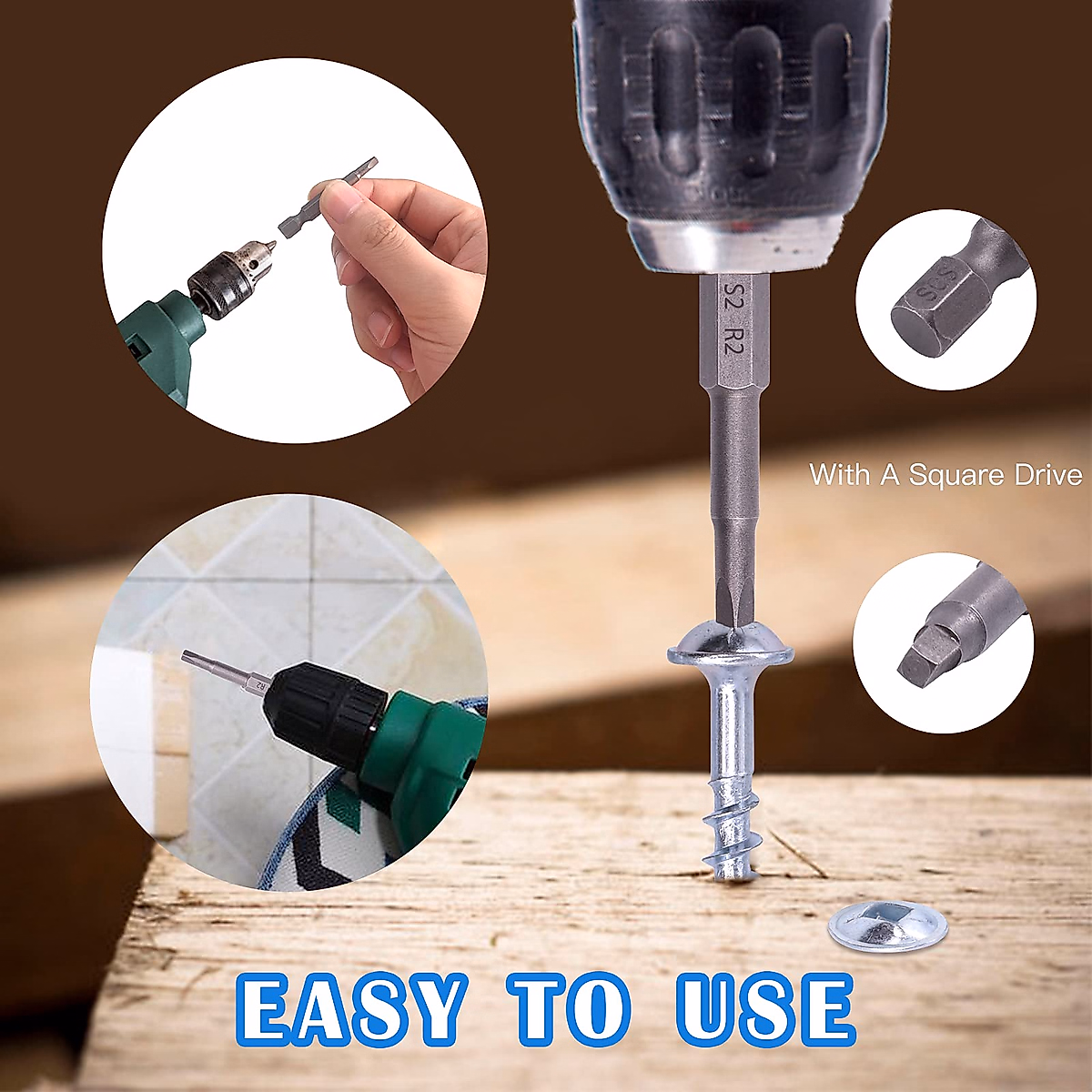 Glarks 280Pcs #8x1-1/2'' Pocket Hole Screws Zinc Coated Square Drive Self Tapping Coarse Thread Wood Screws for Wood and Sheet Metal (#8x1-1/2'' Coarse Thread)