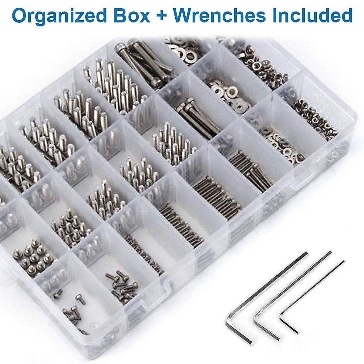 MMOBIEL Stainless Steel Screws Nuts 1080 Pcs - M2 M3 M4 - Hex Socket Assortment Kit - Head Cap Screws Nuts and Washers - Precise Metric Screws - Incl. Wrenches