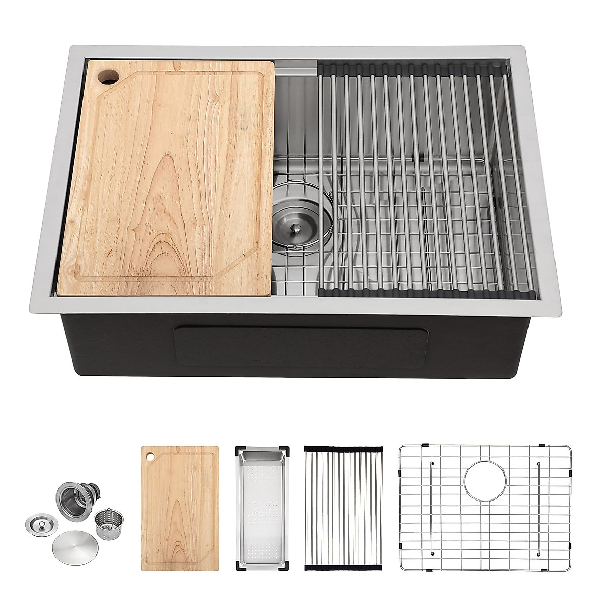 Talllor 27 Kitchen Sink Undermount 27"x19" Stainless Steel Undermount Sink Workstation Single Bowl Large Deep 16 Gauge Handmade Under Counter Kitchen Sink Basin with Accessories