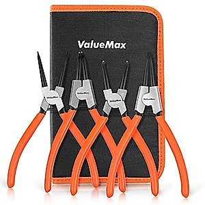 ValueMax 4 PCS Snap Ring Pliers Heavy Duty Set, Circlip Pliers Kit with Straight Bent Jaw Precision Spring Loaded Pliers, 7 Inch Internal/External C Clip Pliers with Storage Pouch