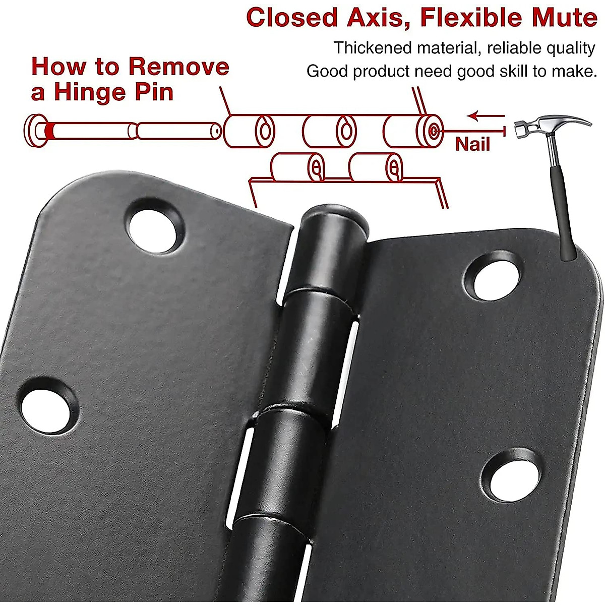 3 Pack Matte Black Door Hinges Black 3 1/2 Interior Door Hinges 3.5 Inch with 5/8” Radius Corners 3 ½"x 3 ½" Mat Black Hardware Controls JIW Garage Factory