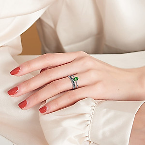 AVECON Womens Black Silver Wedding Ring Set Created Green Emerald Engagement Bridal Set Promise Ring Set Size 10